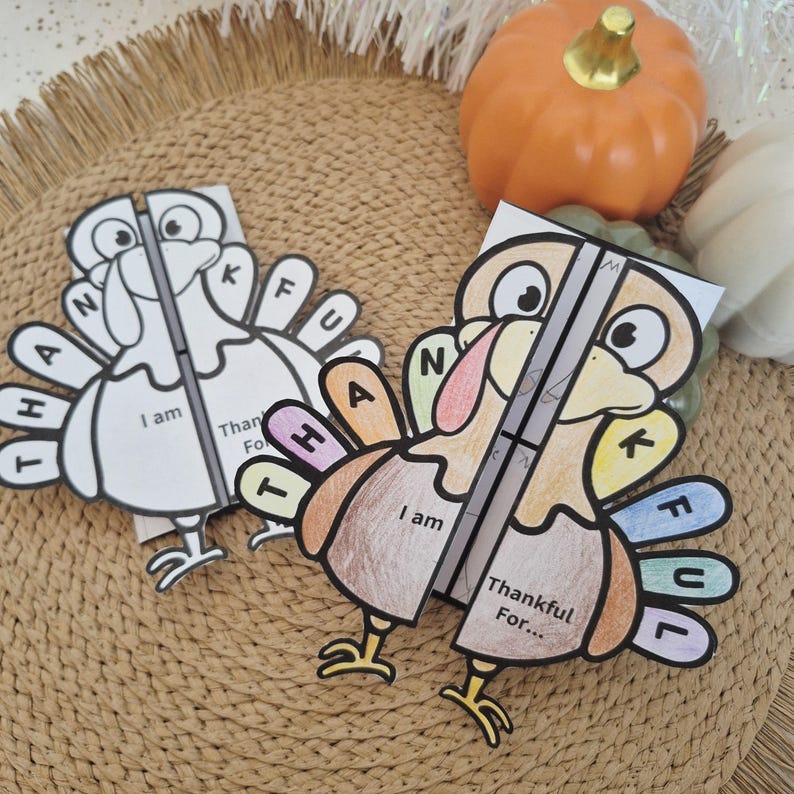 Printable Thankful Turkey Craft | Thanksgiving Foldable Coloring ...