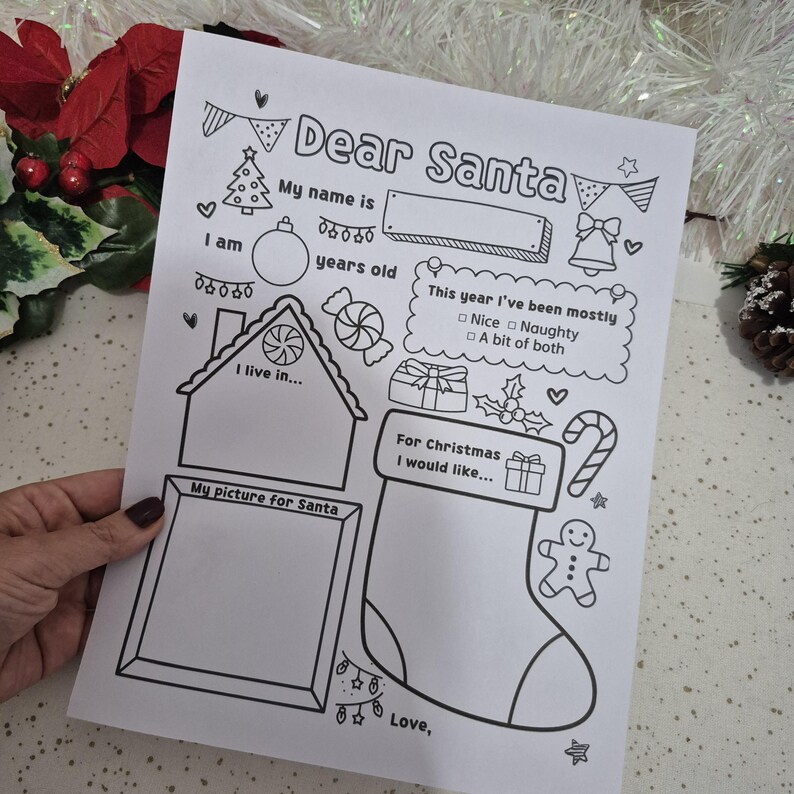 Printable Letter to Santa Coloring Page, Kids Christmas Wish List ...