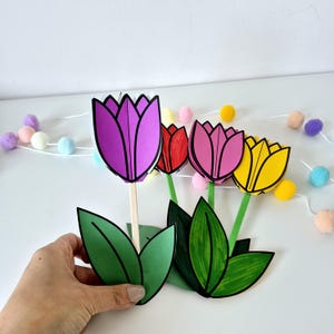 3D Tulip Card Craft Printable Spring Flower Template Mother's Day Card ...