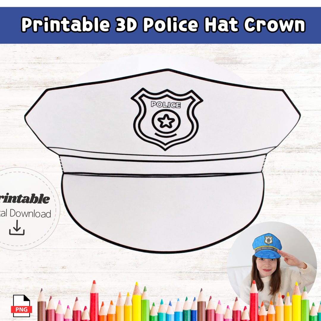 Police Hat Crown Printable Community Helper Craft Coloring DIY Paper ...