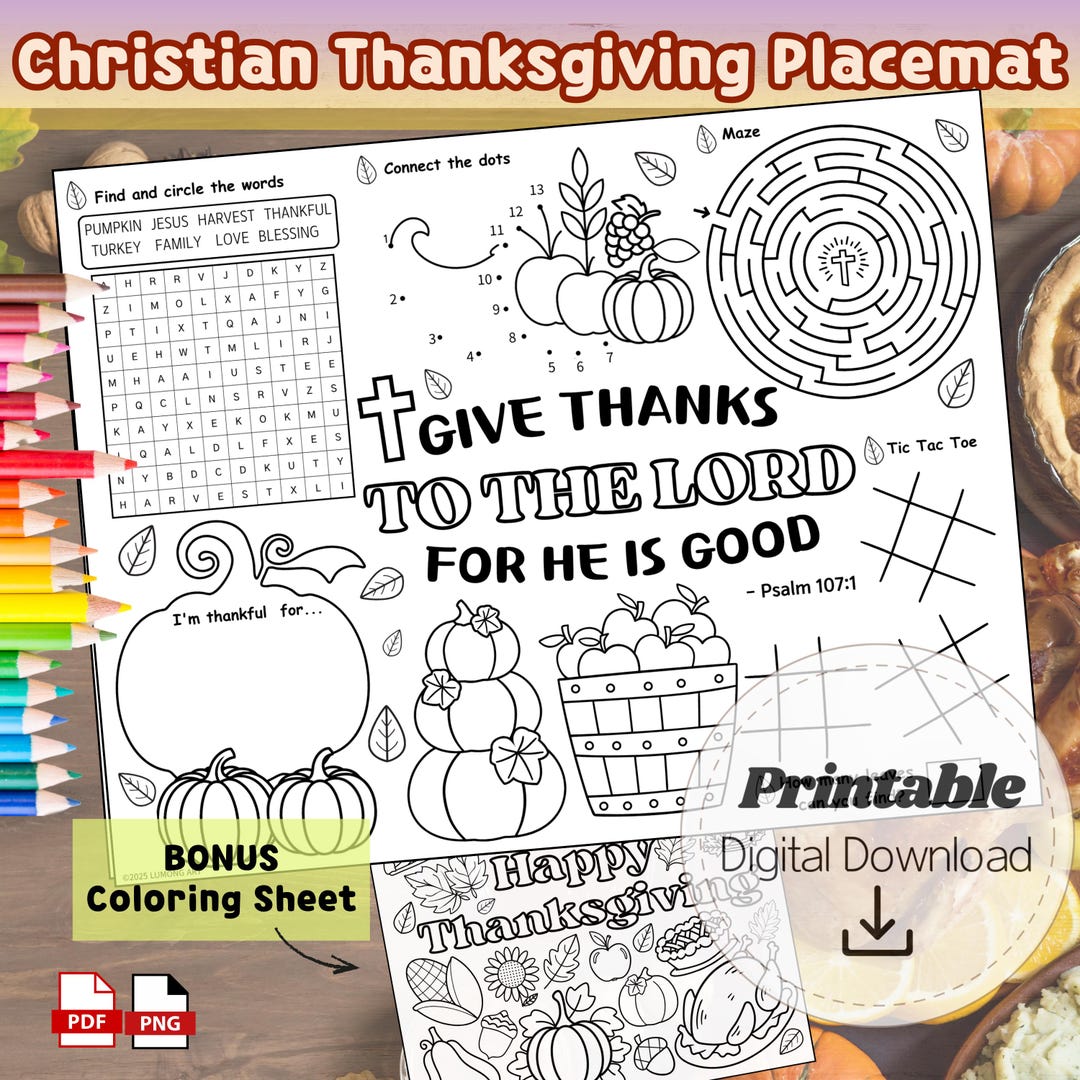 Thanksgiving Bible Activity Placemat, Christian Printable, Bible Verse ...