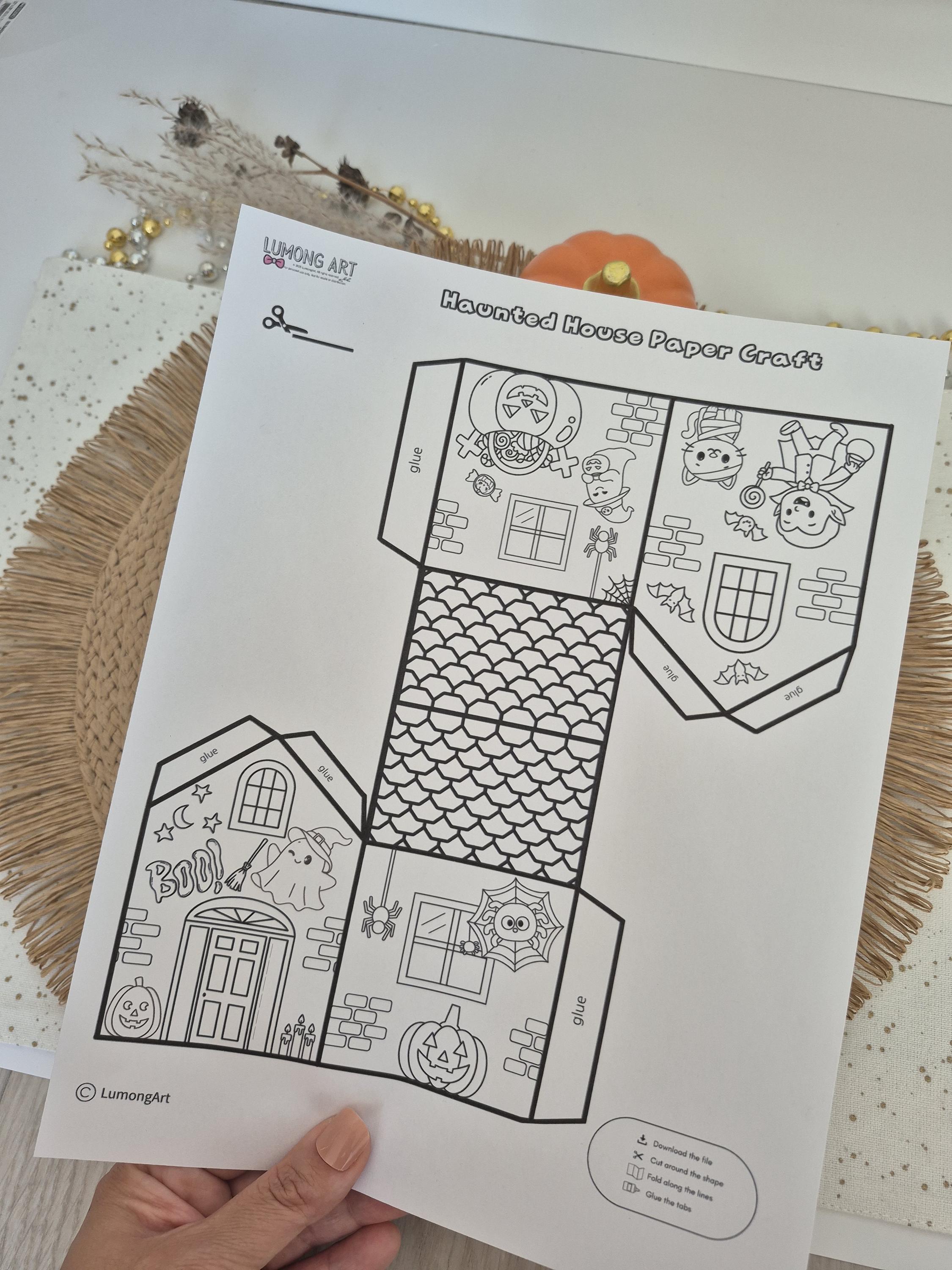Haunted House Paper Craft Printable, Fun 3D Halloween Activity for Kids ...