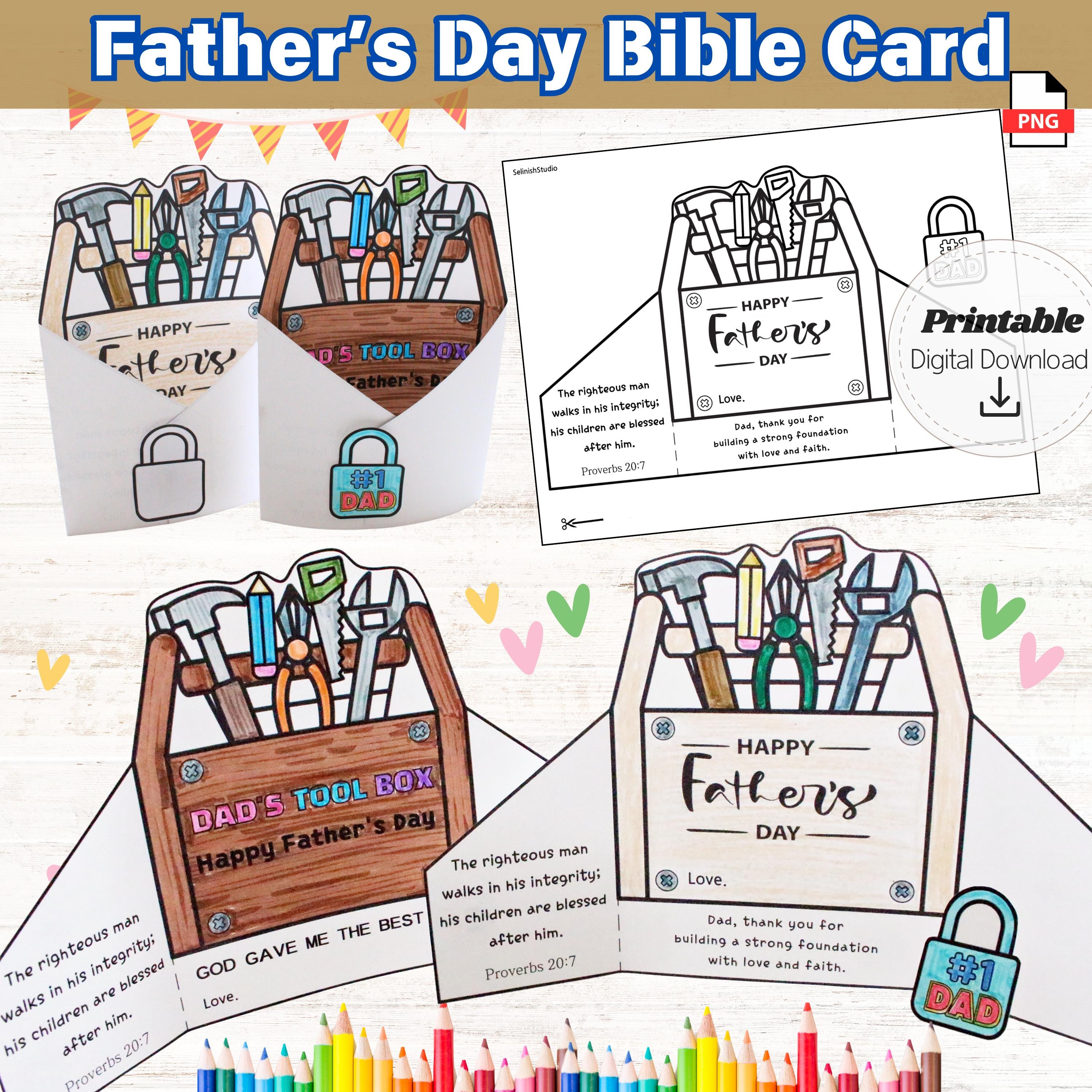 Father's Day Bible Verse Card Printable Christian Tool Box Craft Kids ...