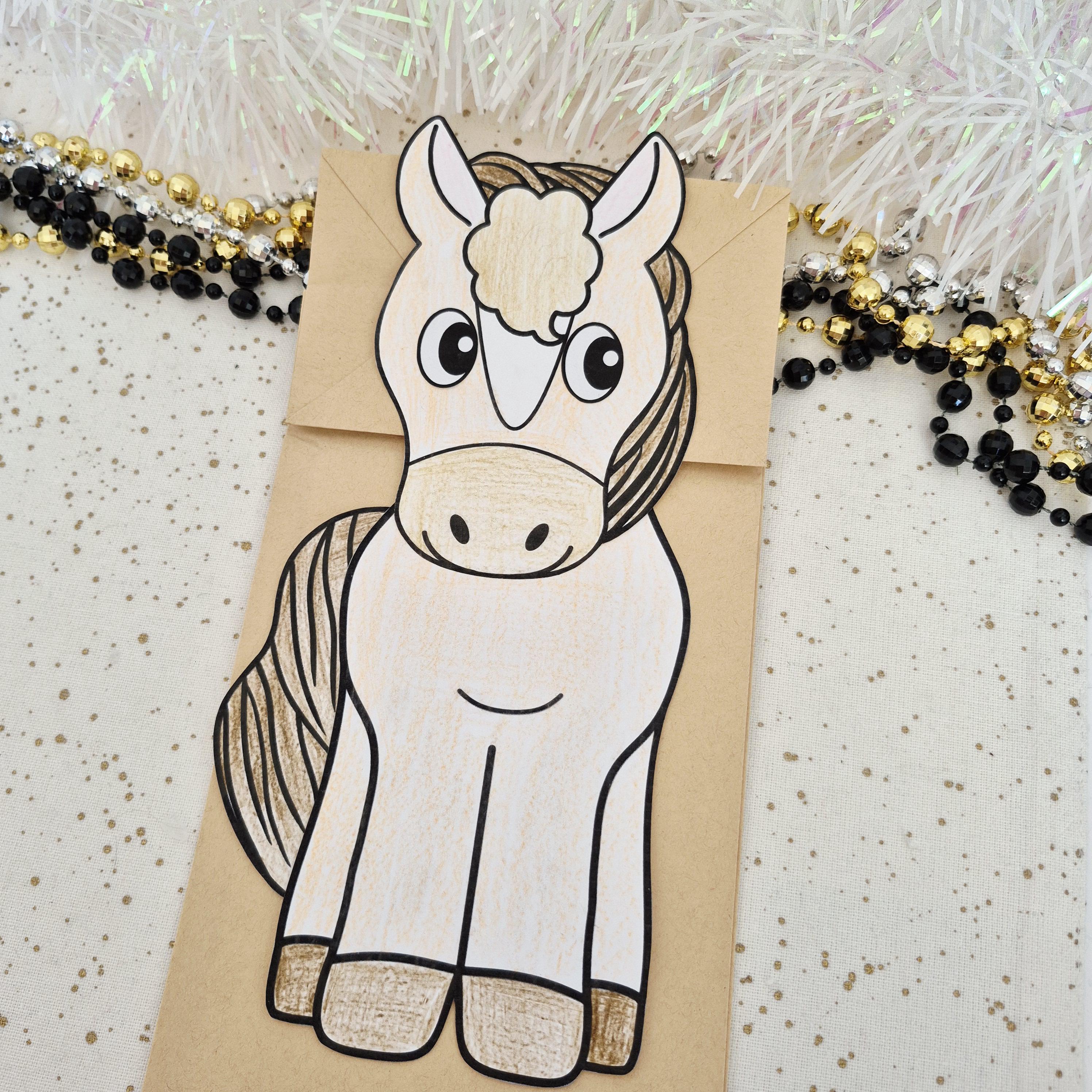 Paper Bag Horse Craft Printable, 2026 Year of the Horse Paper Bag ...