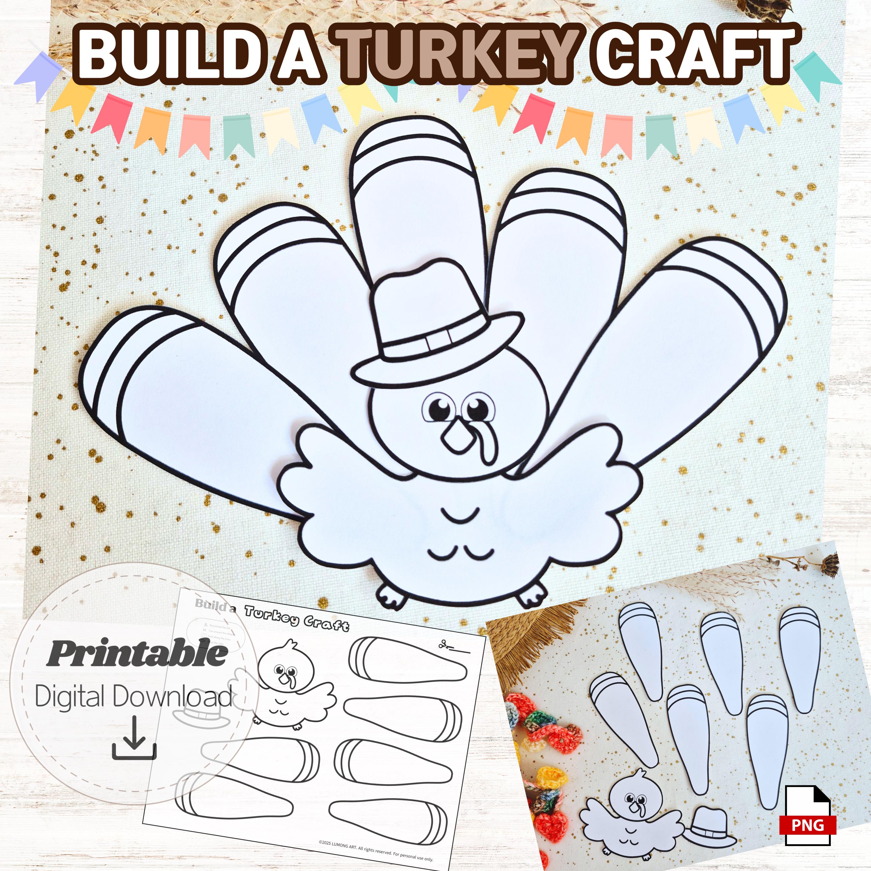 Build a Turkey Craft Printable | Thanksgiving Kids Activity, DIY Paper ...