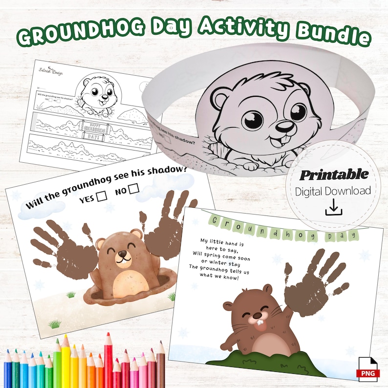 Groundhog Day Bundle: Handprint Craft & Groundhog Crown Template ...