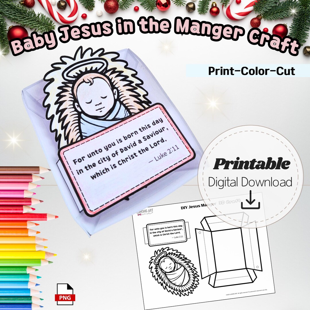 Baby Jesus in the Manger Craft, Nativity Bible Printable for Kids, Luke ...