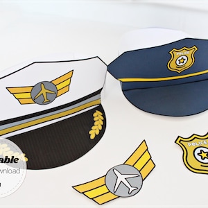 Career Day Activity Police and Pilot Hat Printable Templates Set DIY ...