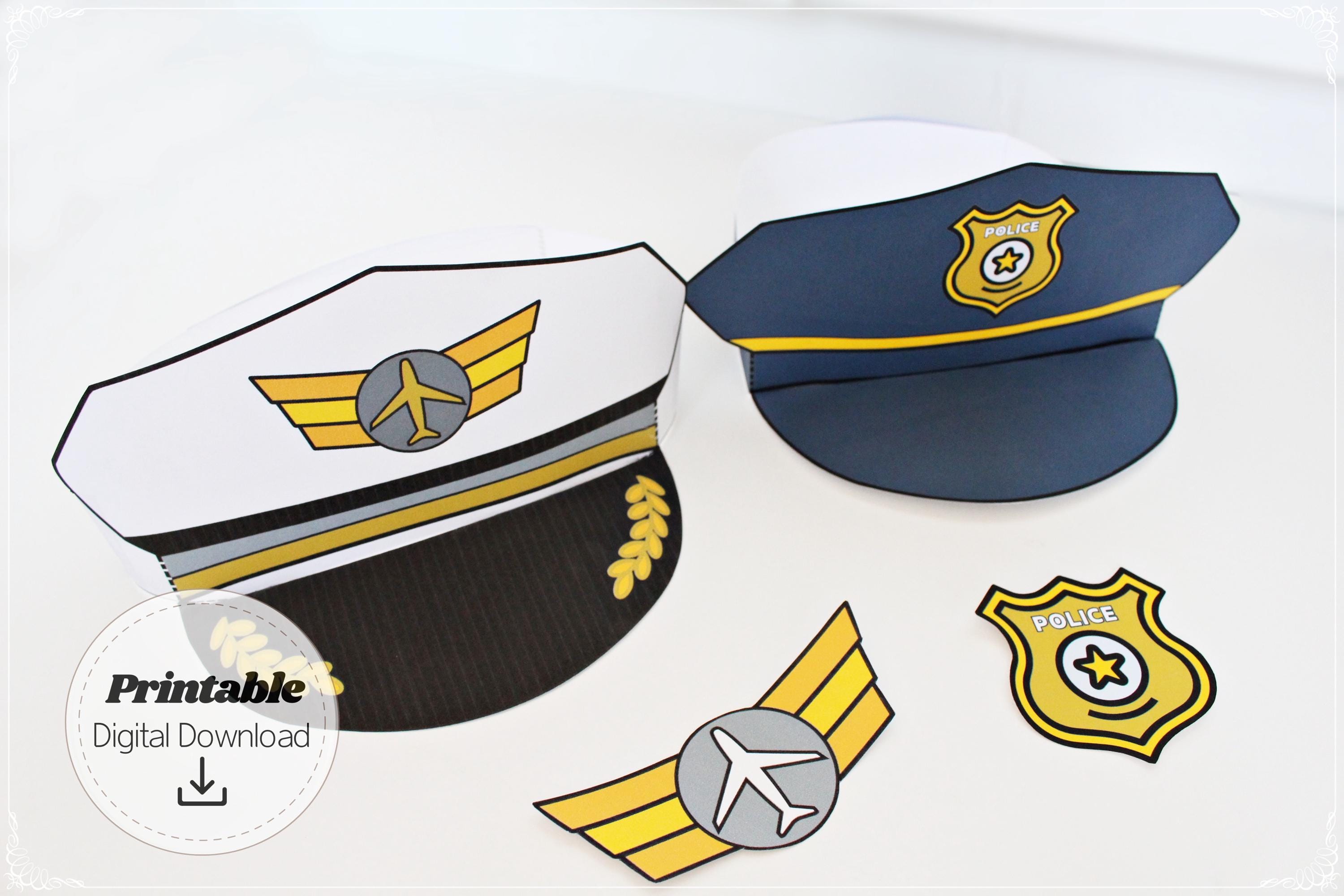 Career Day Activity Police and Pilot Hat Printable Templates Set DIY ...