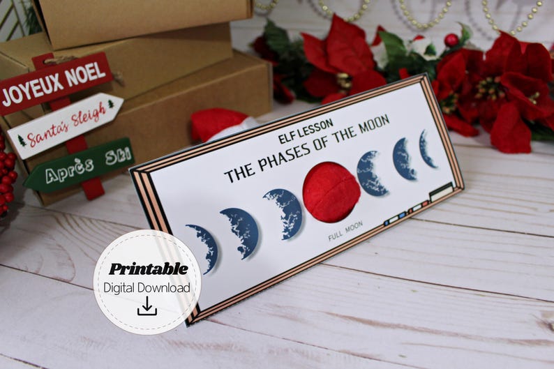 Printable Elf Moon Phases Lesson – Funny Christmas Elf Prop, Holiday ...