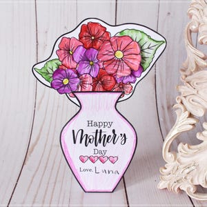 Mother's Day 3D Flower Vase Card Printable Color & Craft Kids Activity ...