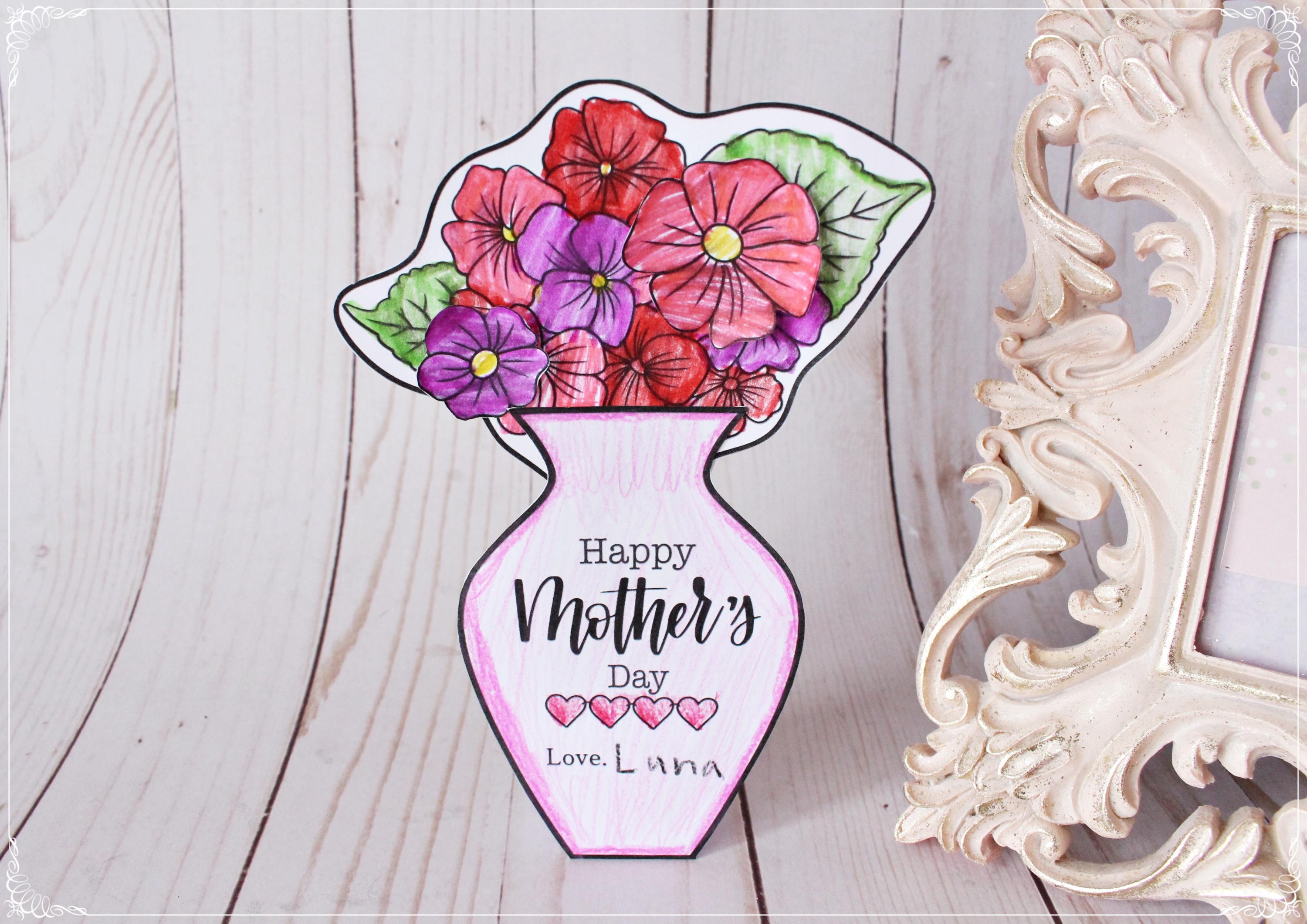 Mother's Day 3D Flower Vase Card Printable Color & Craft Kids Activity ...