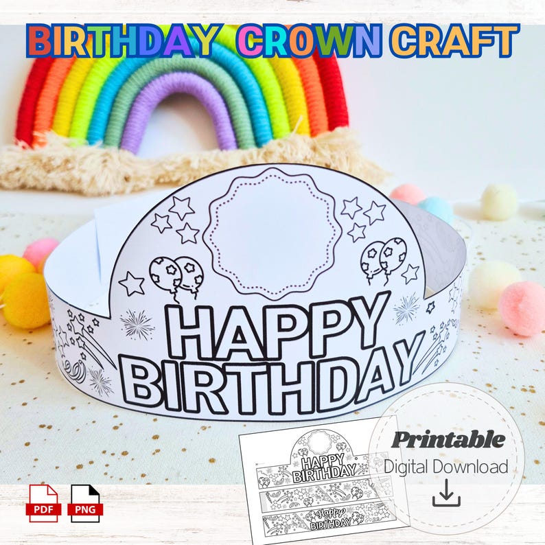 Birthday Crown Printable | Kids Birthday Party Hat Craft | DIY Birthday ...