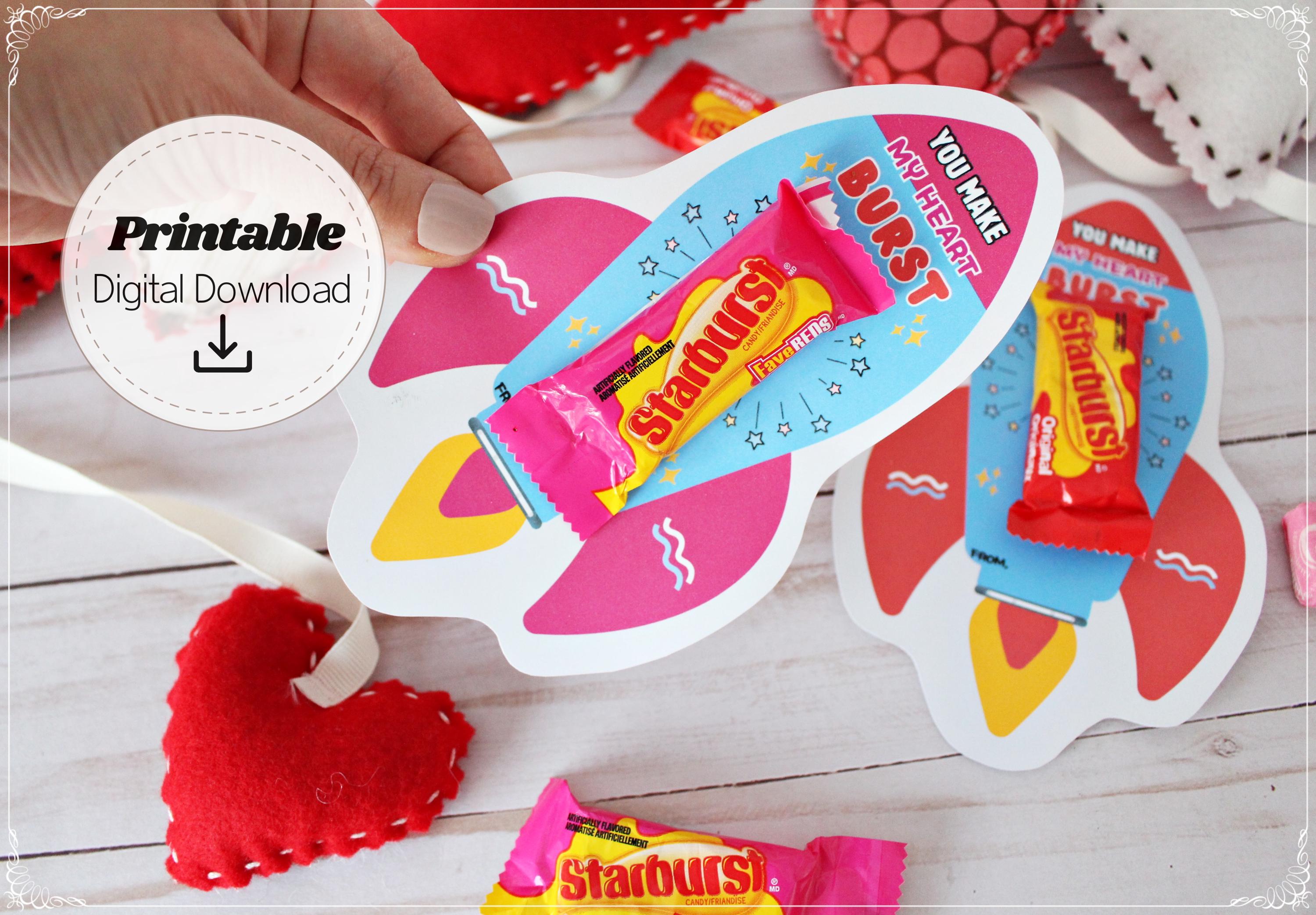 Starburst Valentine's Day Card Printable Candy Holder You Make My Heart ...