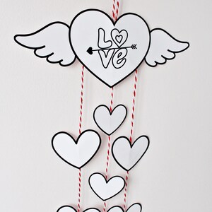 Valentine's Day Heart Mobile Craft LOVE and Wings Printable Craft for ...