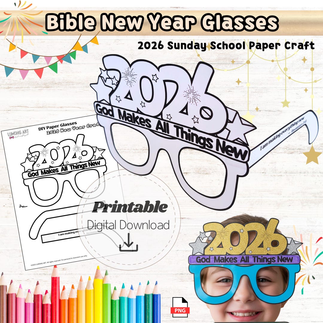 Christian 2026 New Year Glasses Printable Craft – Bible Coloring Cut ...
