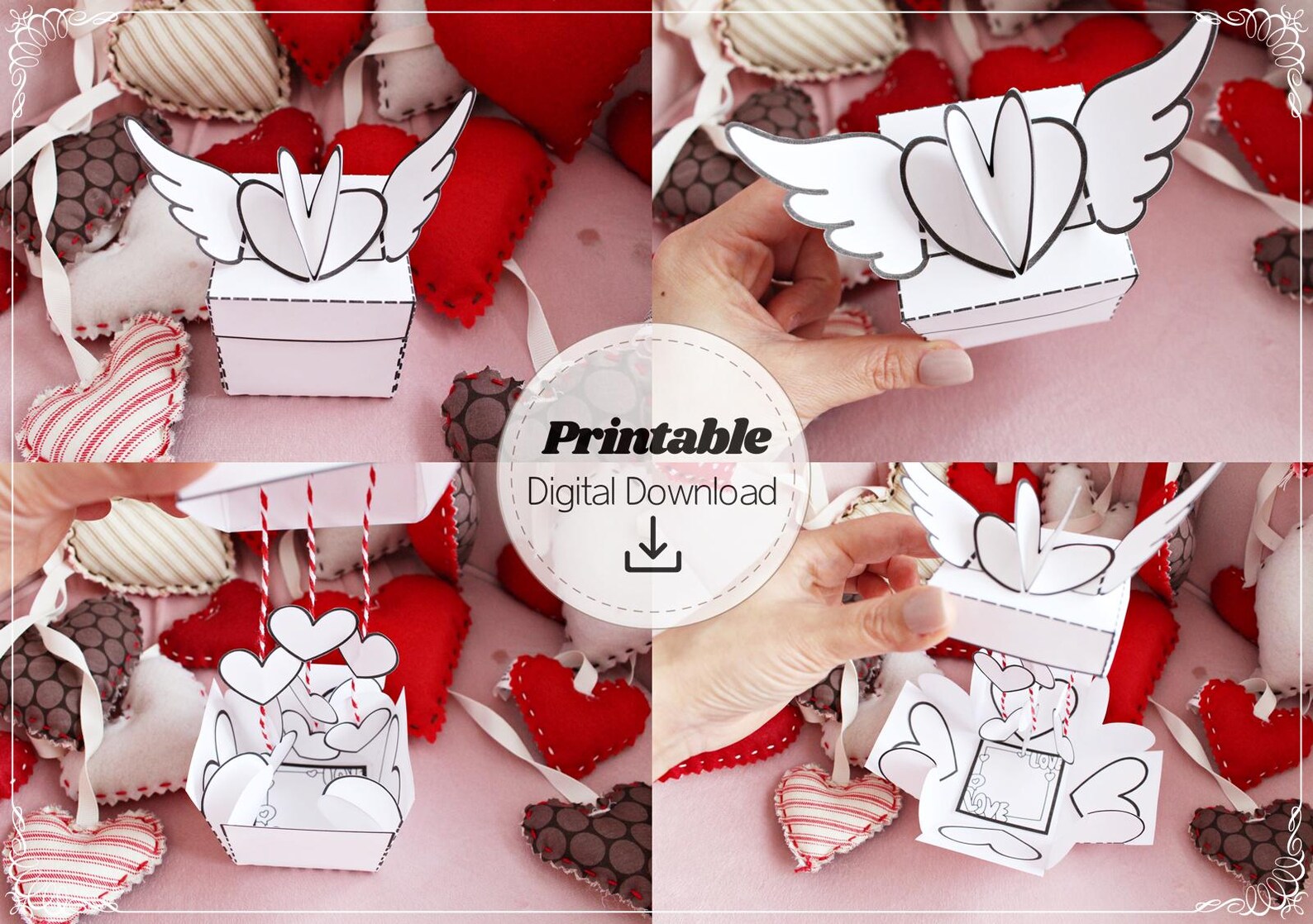 Heart Love Surprise Box Template DIY Heart Gift Box Card DIY 3D Paper ...
