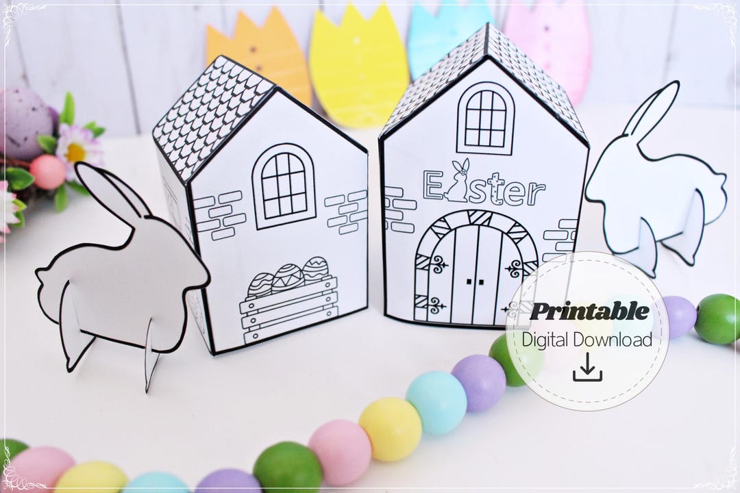 Easter Bunny House Template Printable 3D Paper Craft DIY Easter ...