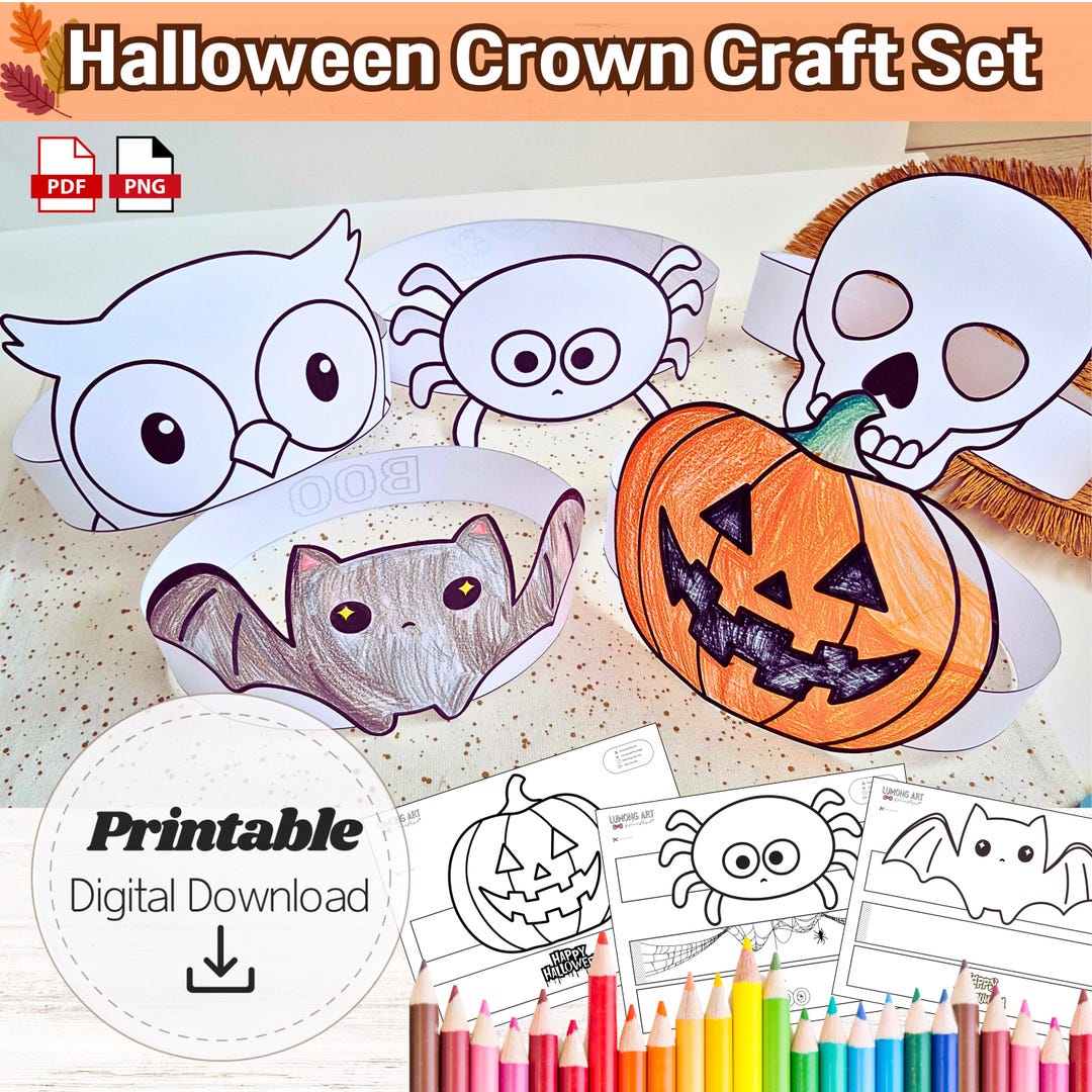 Halloween Crown Craft Set | Kids Printable Halloween Hats | DIY ...