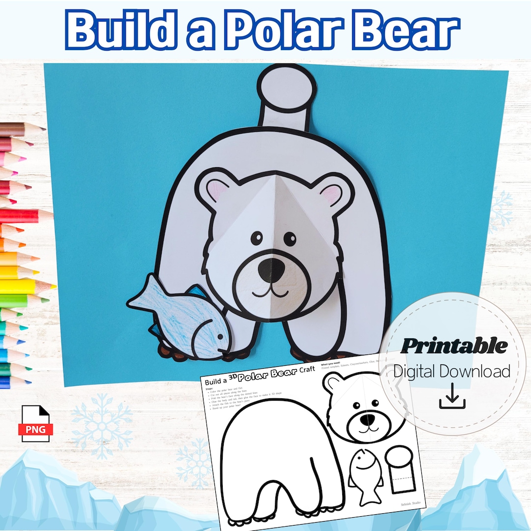 Printable 3D Polar Bear Craft, Winter Animal Paper Craft for Kids, Easy ...