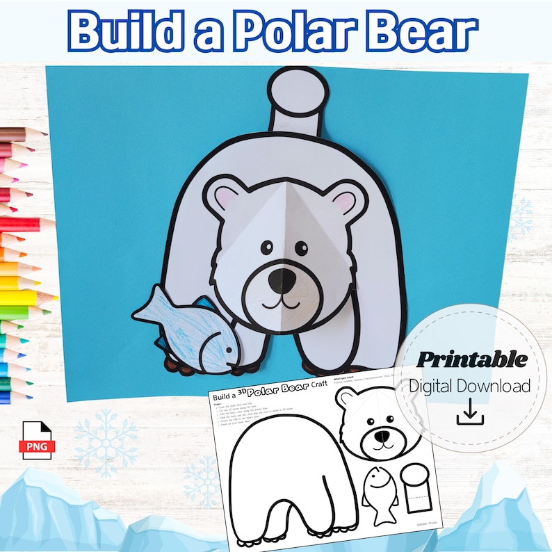 Printable 3D Polar Bear Craft, Winter Animal Paper Craft for Kids, Easy ...
