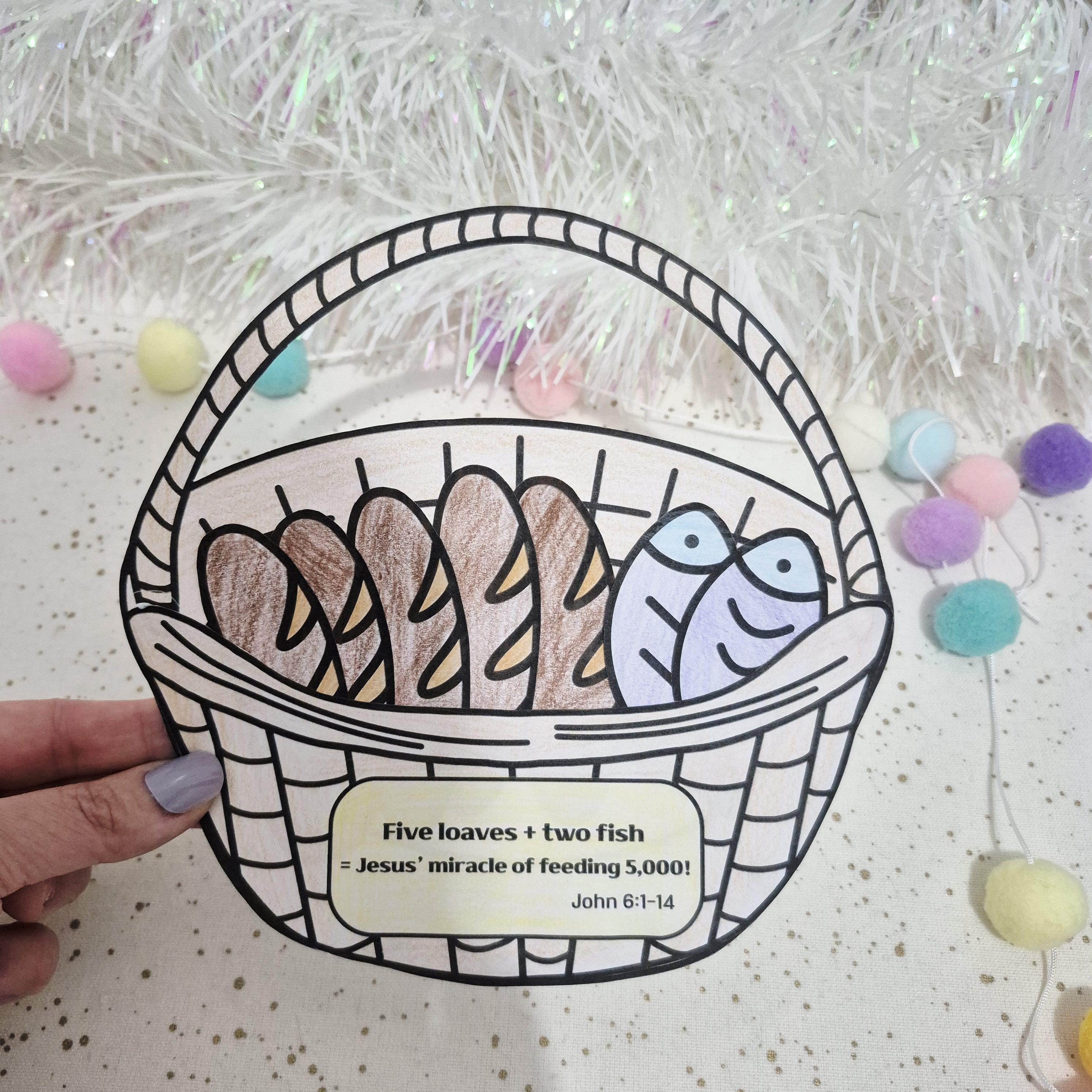 Loaves and Fishes Bible Story Craft | Jesus Feeds 5000 Printable Basket ...