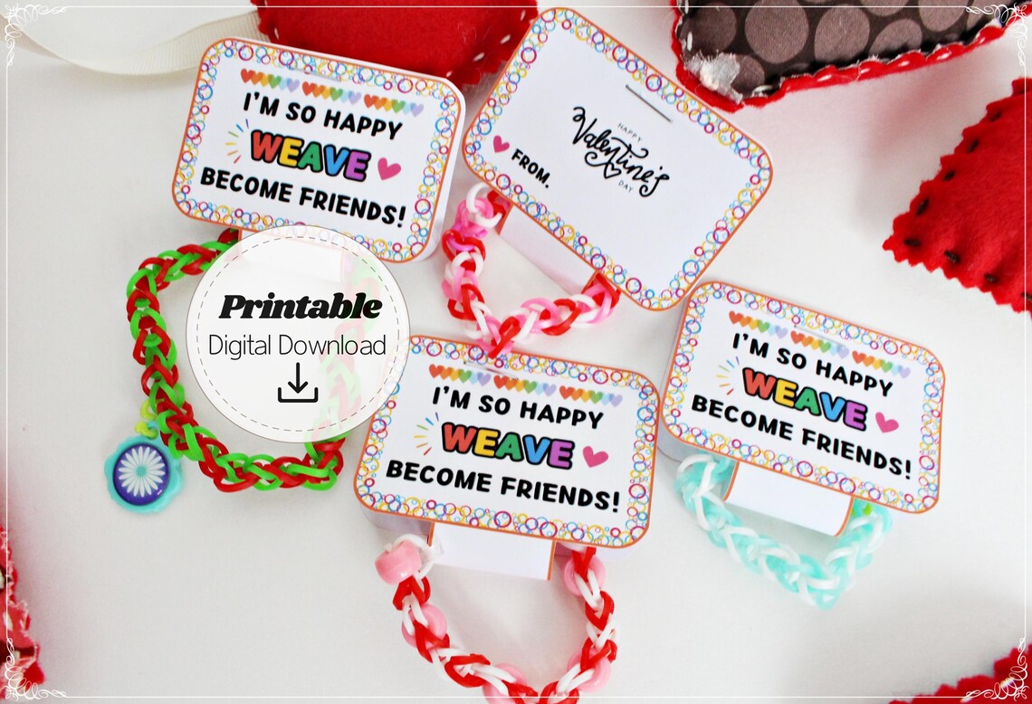 Friendship Bracelets Valentine's Day Card Printable DIY Loom Bracelet ...