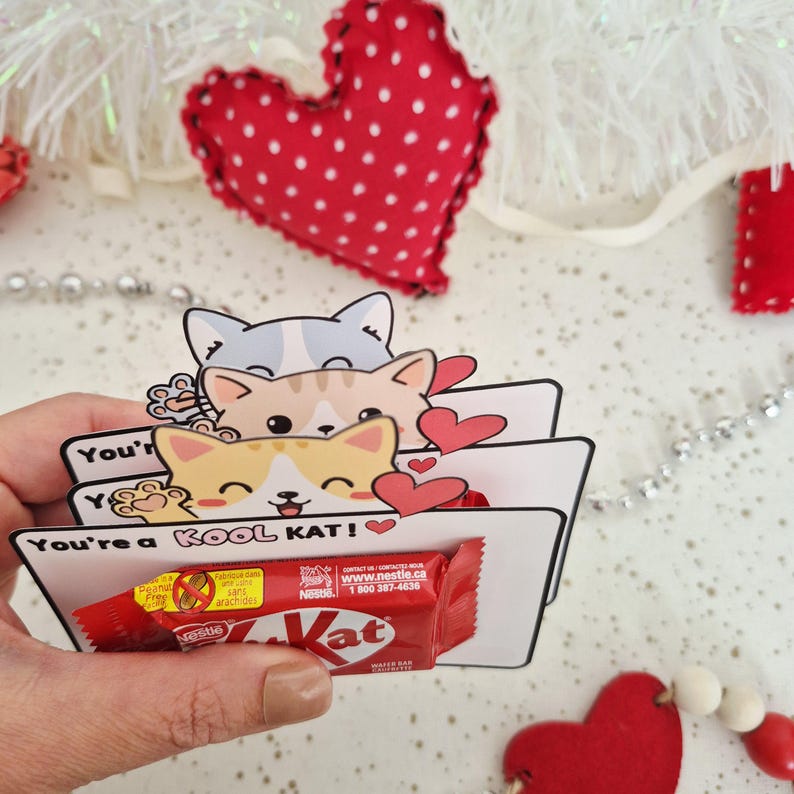 Printable Kool Kat Valentine Card – Cat-themed Classroom Treat Tag for ...