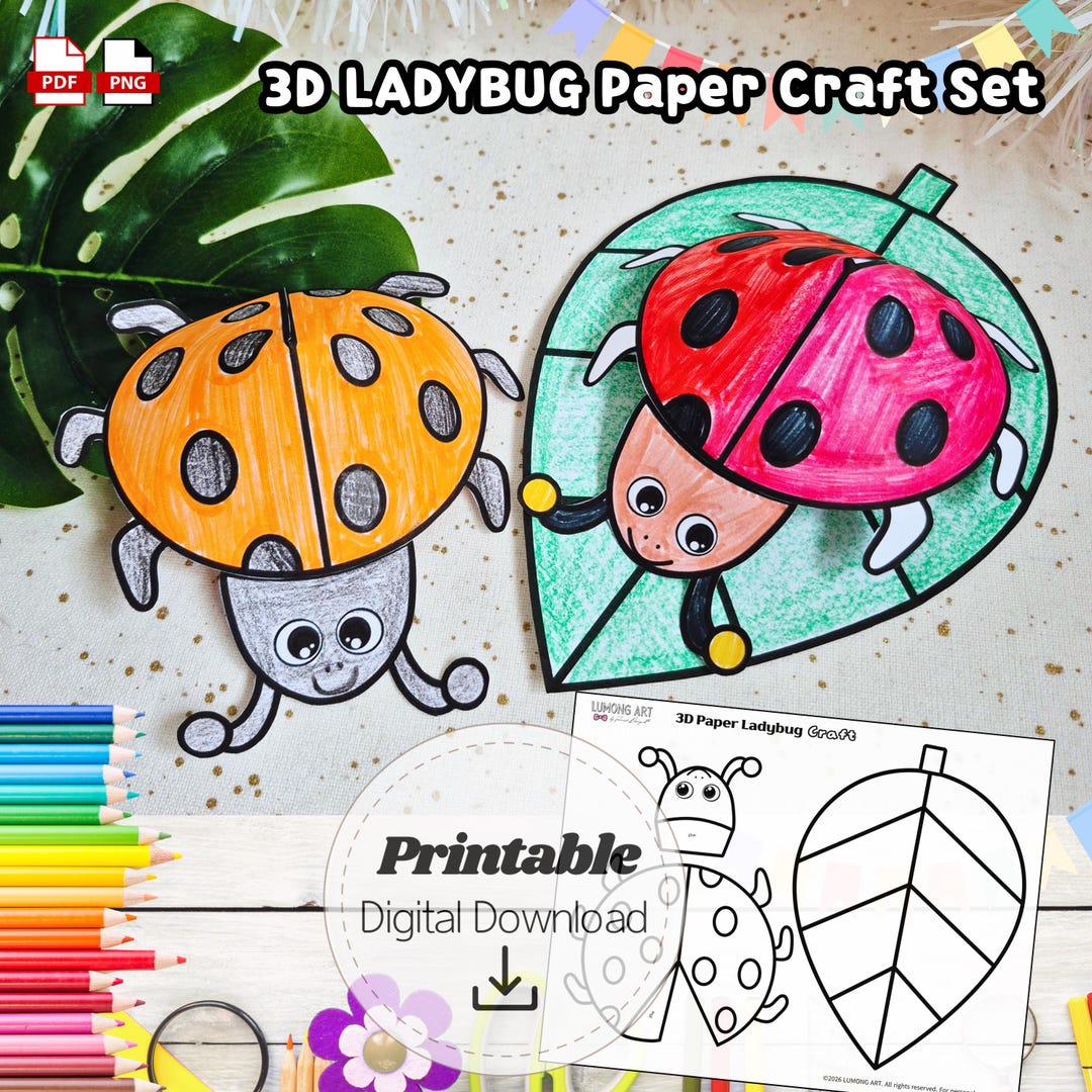 3D Ladybug Paper Craft for Kids, Printable Spring Insect Activity, Cut ...