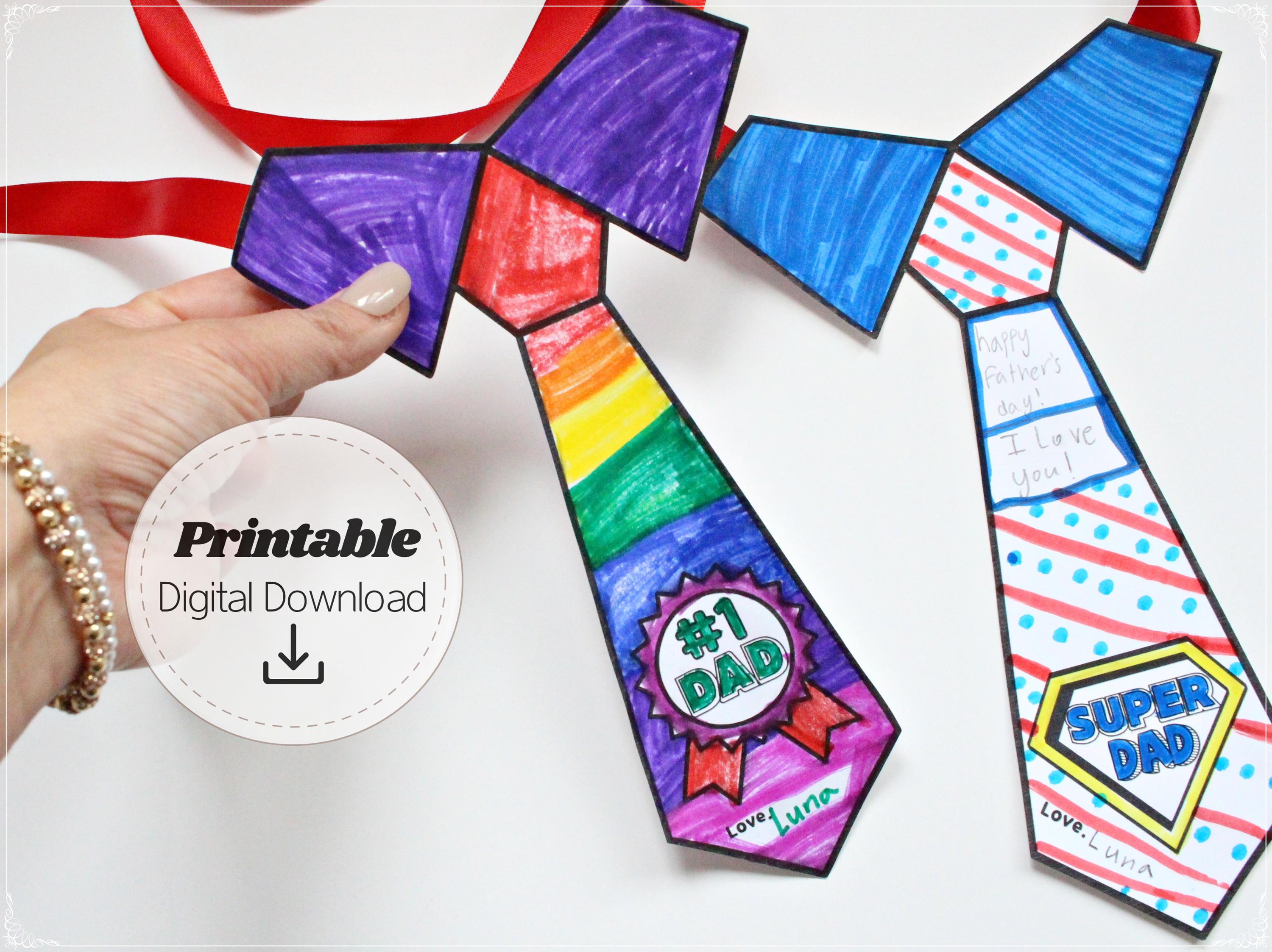Father’s Day Tie Card Printable DIY Color & Cut Craft for Kids Wearable ...
