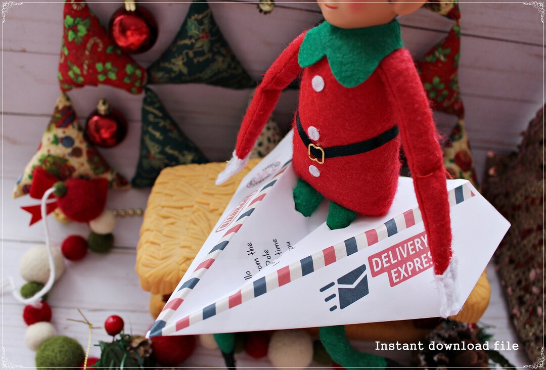 Avión de llegada de elfo, elfo imprimible, avión de papel de elfo, elfo ...