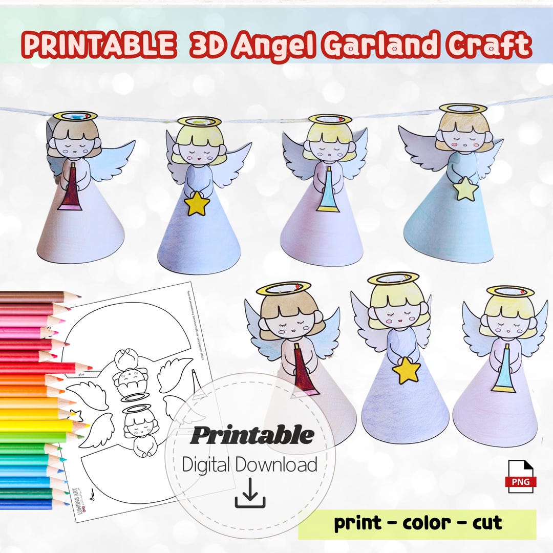 3D Angel Garland Craft Printable | Paper Angel Template for Kids ...