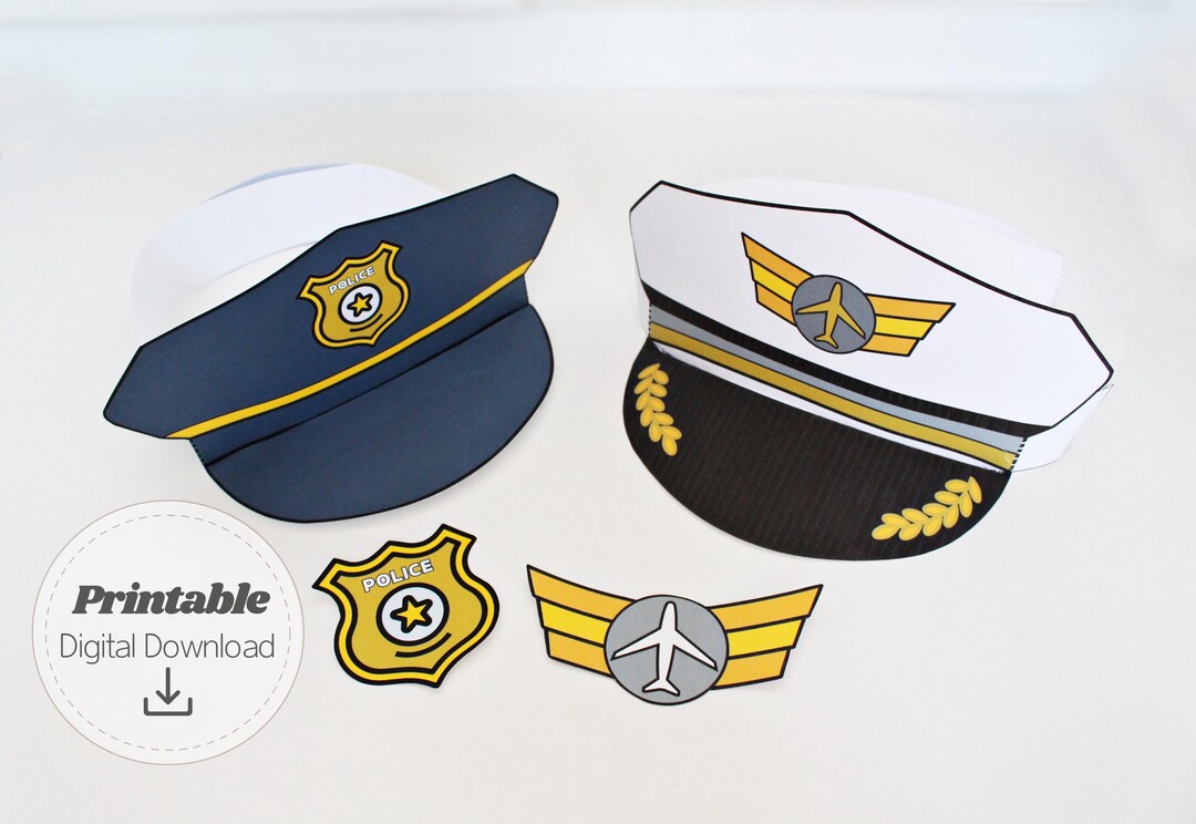 Career Day Activity Police and Pilot Hat Printable Templates Set DIY ...