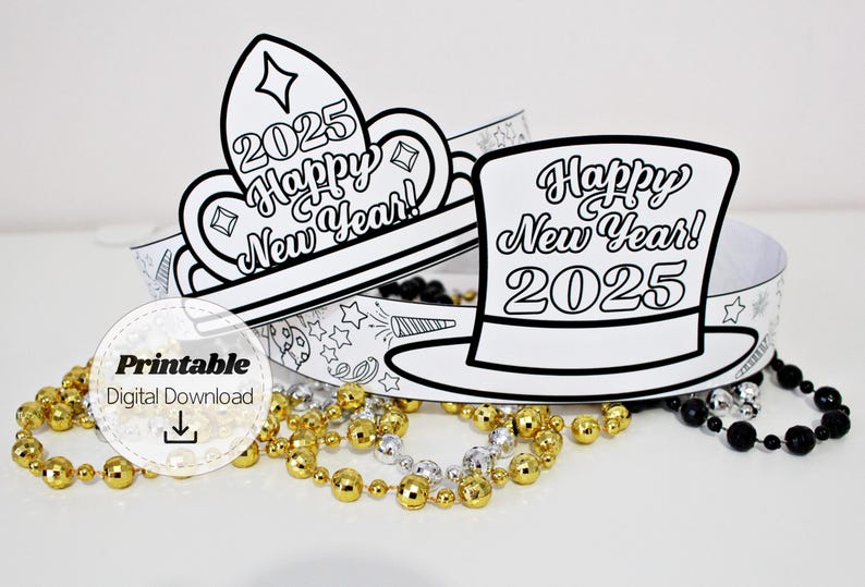 New Year Paper Hat 2026 Printable DIY Coloring Happy New Year Crown ...