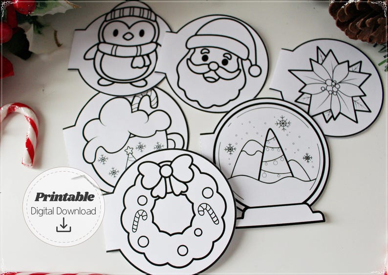 Printable Christmas Coloring Cards DIY Kids Craft Card Activity Holiday ...