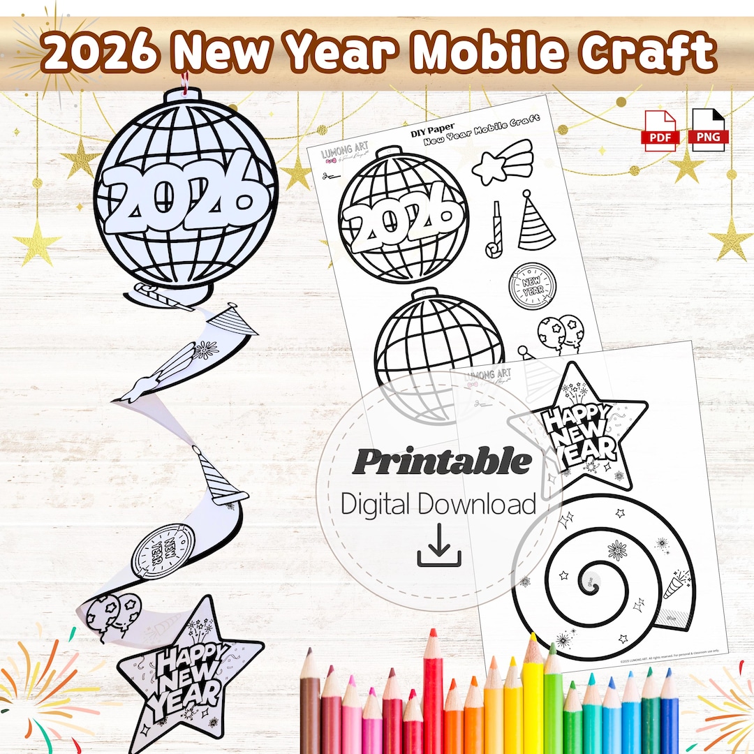 2026 New Year Spiral Mobile Craft for Kids – Printable Coloring ...