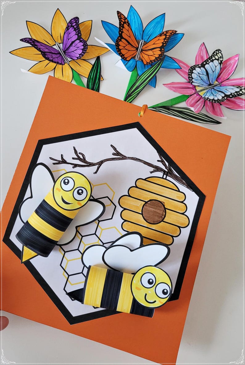 Bee Craft for Kids Printable 3D Paper Bee Activity Honeycomb Craft ...