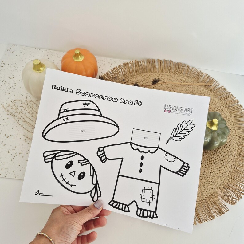 Build an Scarecrow Craft 3D Cut & Paste Activity, Printable Fall Kids ...