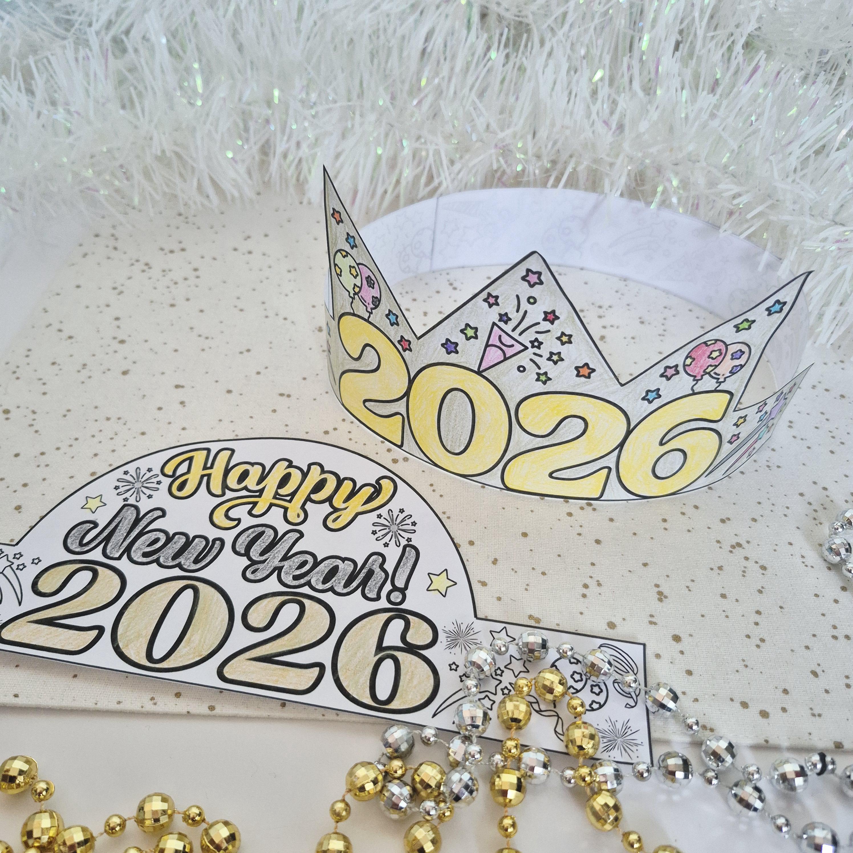 2026 New Year Paper Crown Printable DIY Coloring Craft Kids Activity ...