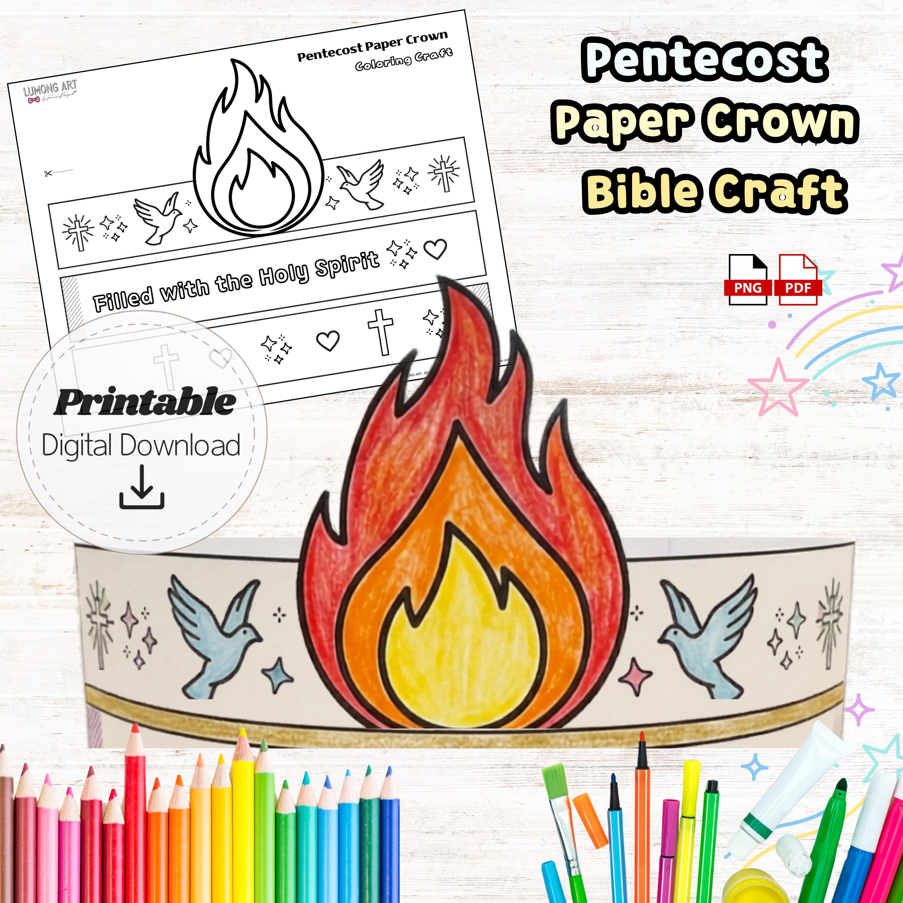 Pentecost Paper Crown Craft, Bible Story Coloring Activity, Holy Spirit ...