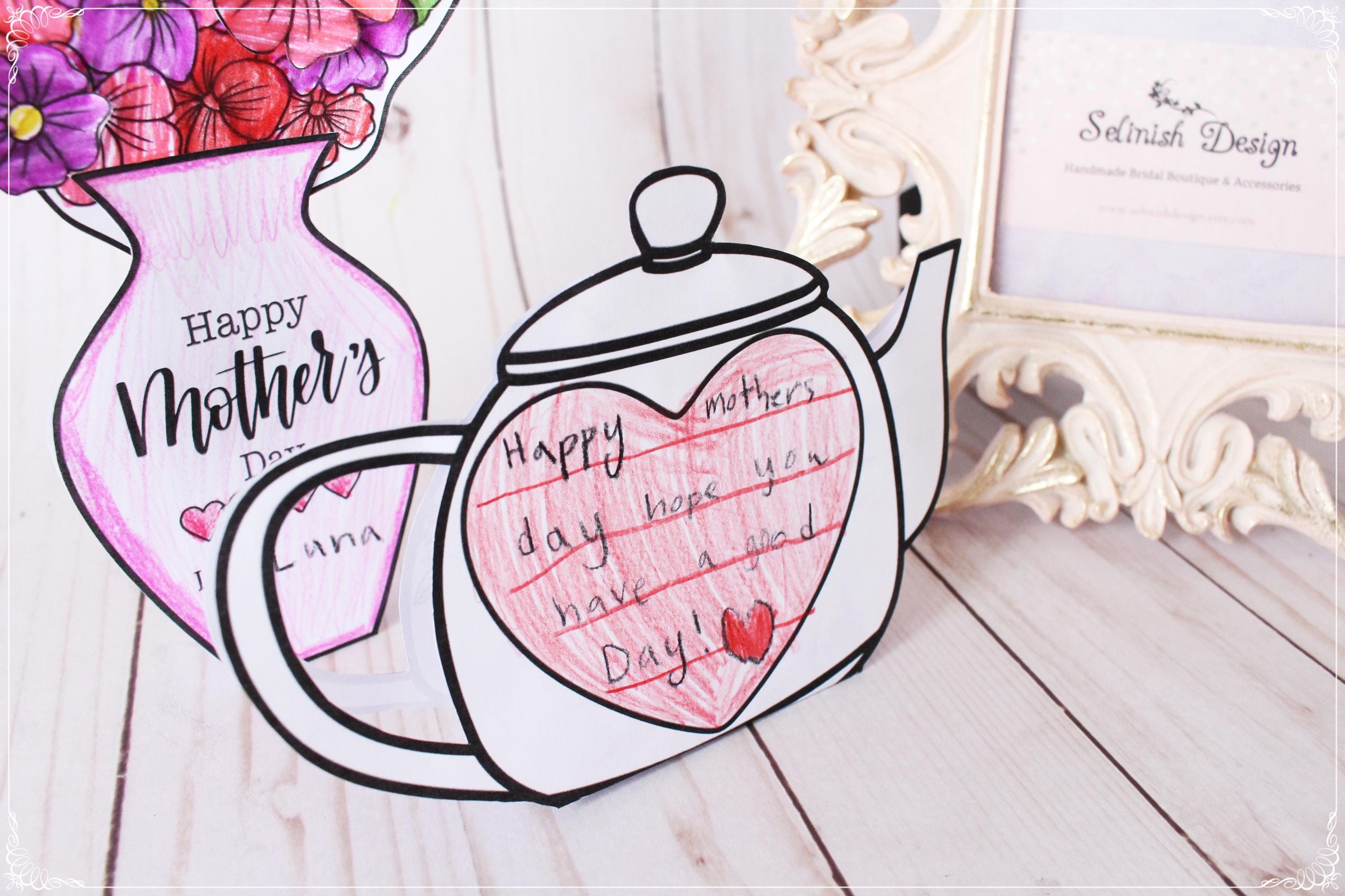 Mother's Day 3D Teapot Card Printable Tea Bag Holder Gift Kids Craft ...
