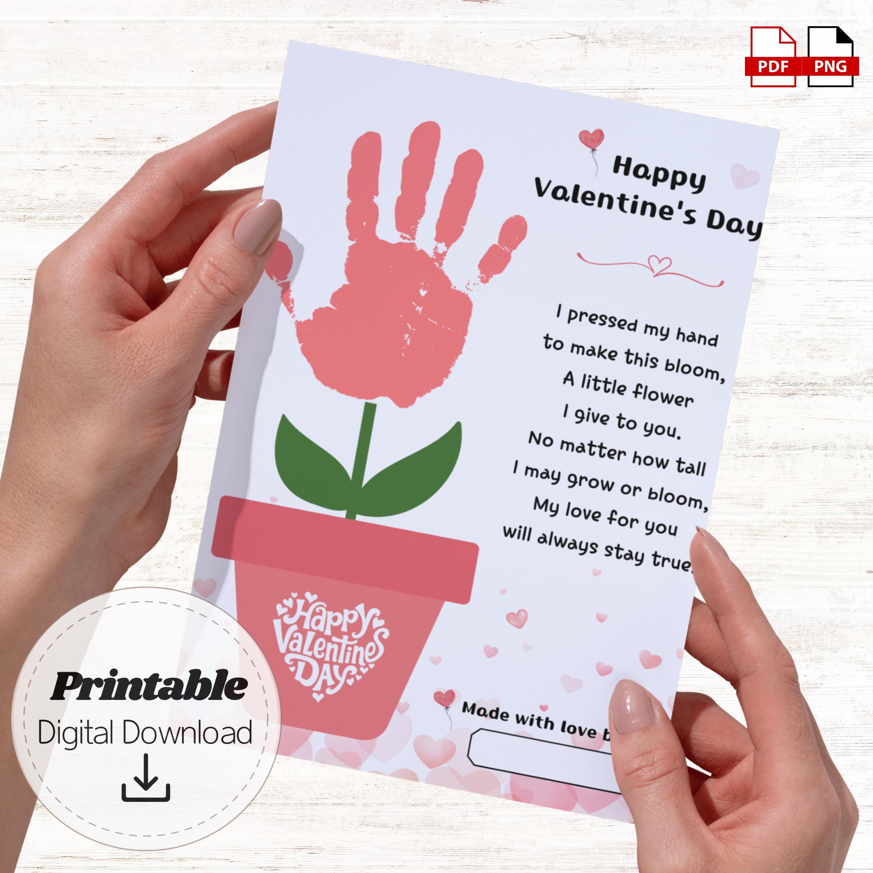 Valentine Handprint Flower Craft for Kids – Printable Valentine Poem ...