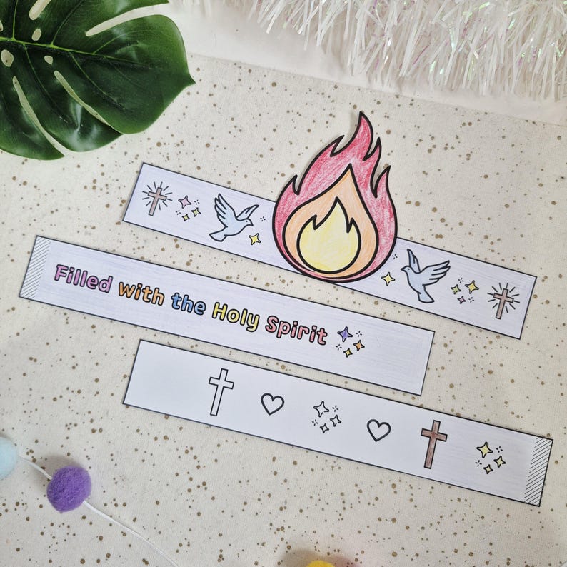 Pentecost Paper Crown Craft, Bible Story Coloring Activity, Holy Spirit ...
