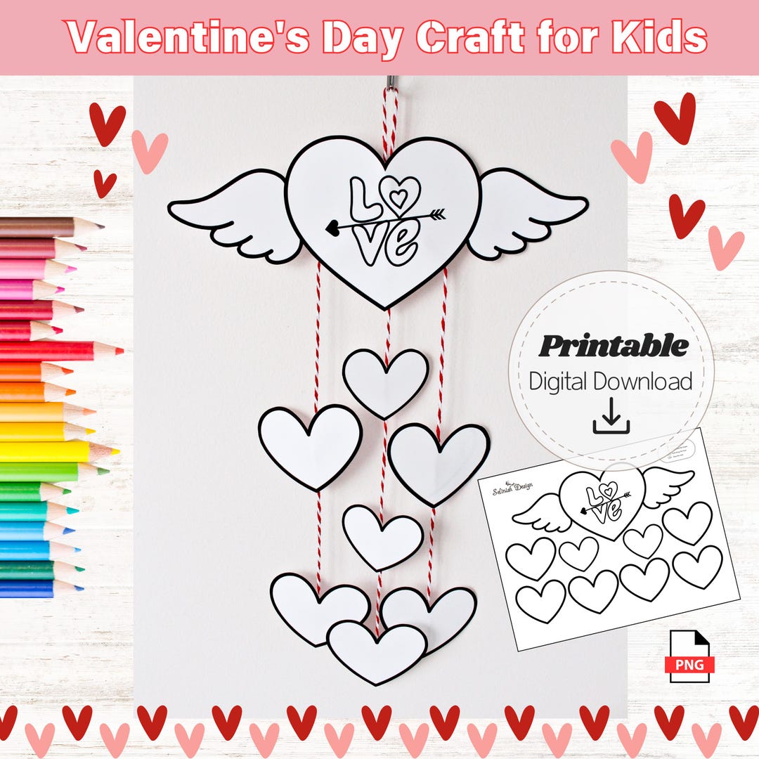 Valentine's Day Heart Mobile Craft LOVE and Wings Printable Craft for ...