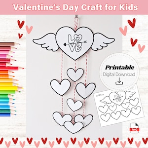 Valentine's Day Heart Mobile Craft LOVE and Wings Printable Craft for ...