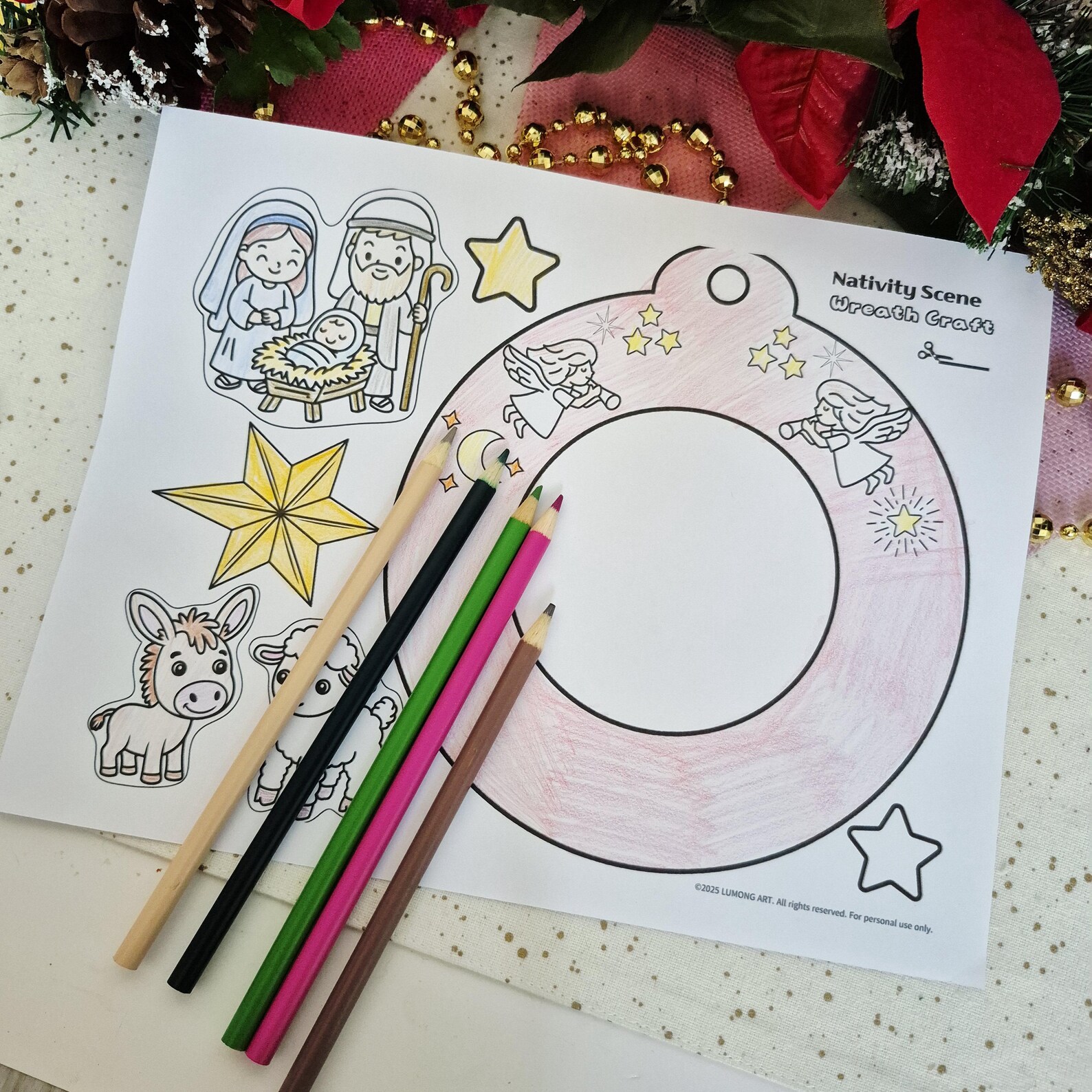 Nativity Wreath Craft Printable | Christmas Activity for Kids, Sunday ...