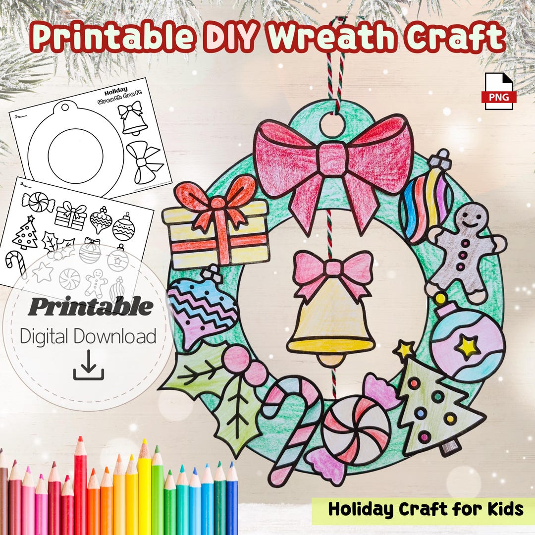Printable DIY Christmas Wreath Craft for Kids | Holiday Coloring & Cut ...