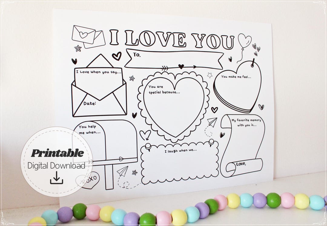I Love You Activity Sheet for Kids Class Mother's Day, Father's Day ...