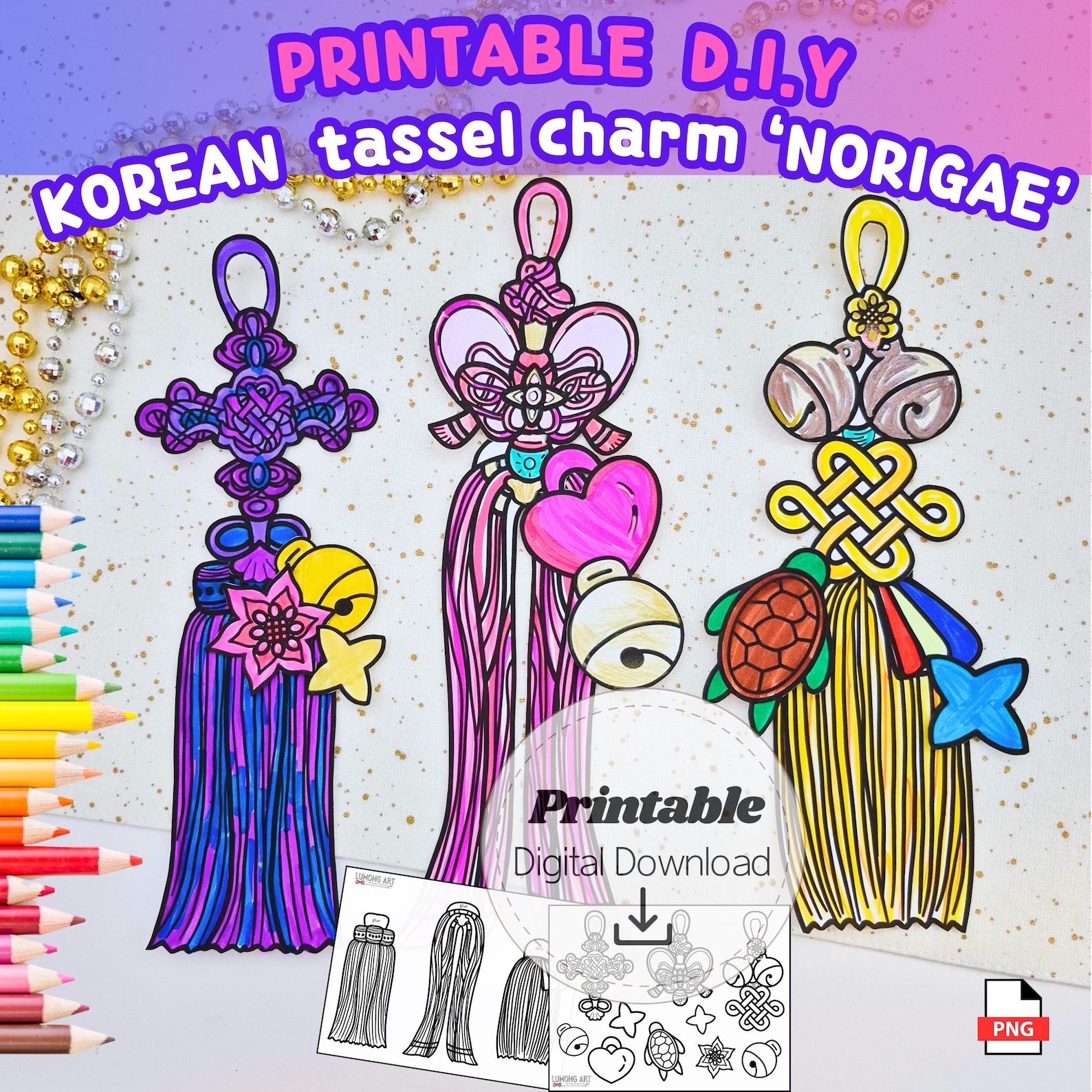Printable K-pop Tassel Charm (norigae) Coloring DIY Craft, K Pop ...