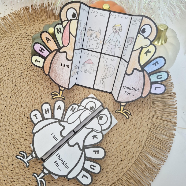 Printable Thankful Turkey Craft | Thanksgiving Foldable Coloring ...